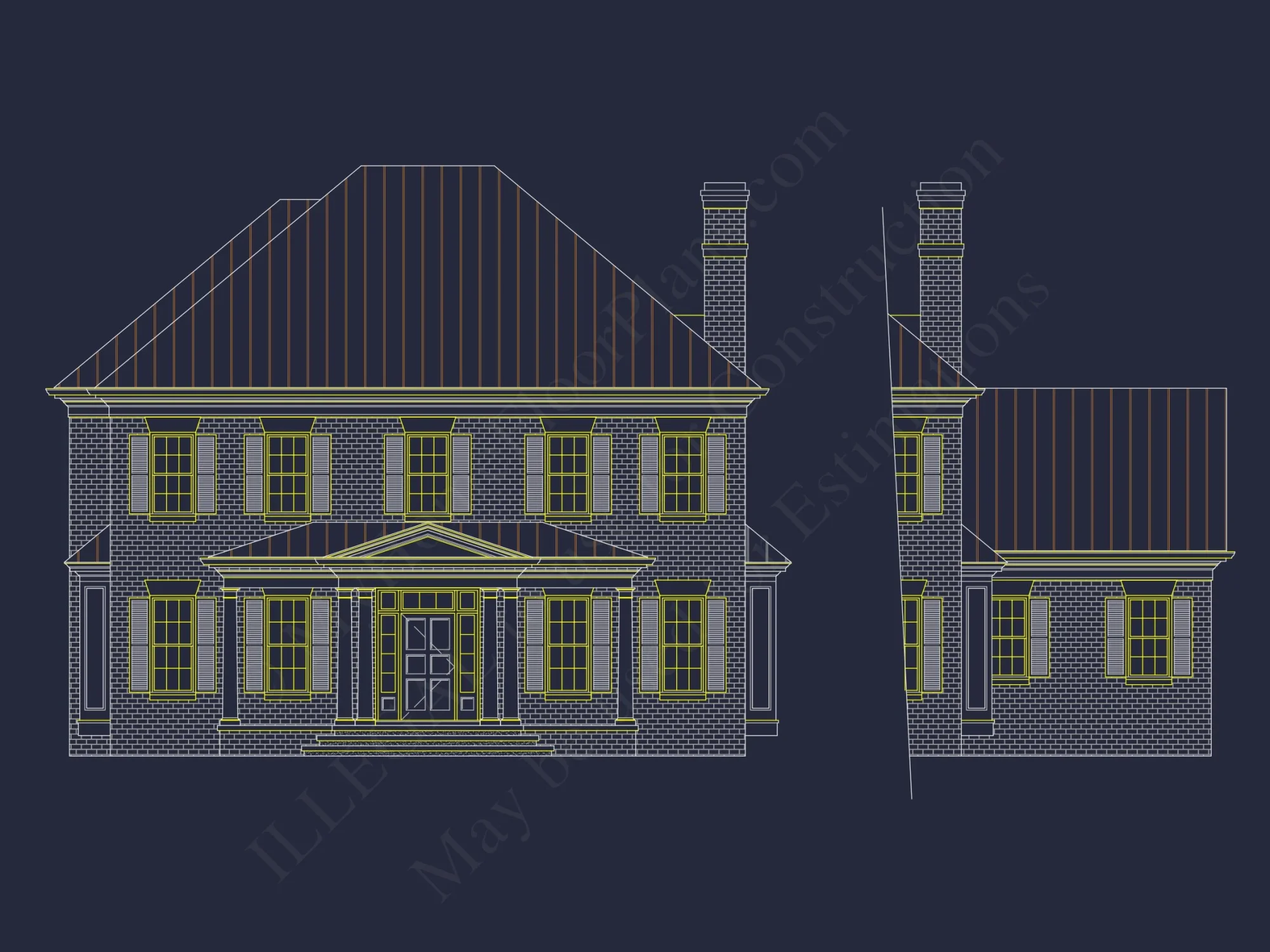 Colonial House Plan with Detailed Blueprint and CAD Designs